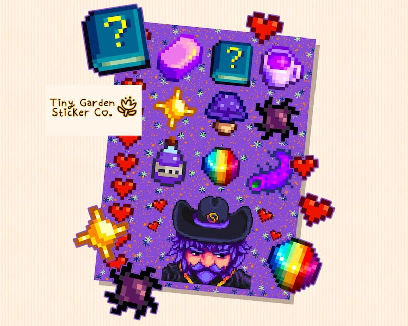 Stardew Valley Wizard Sticker Sheet: Magical Items & Friendship Hearts ...