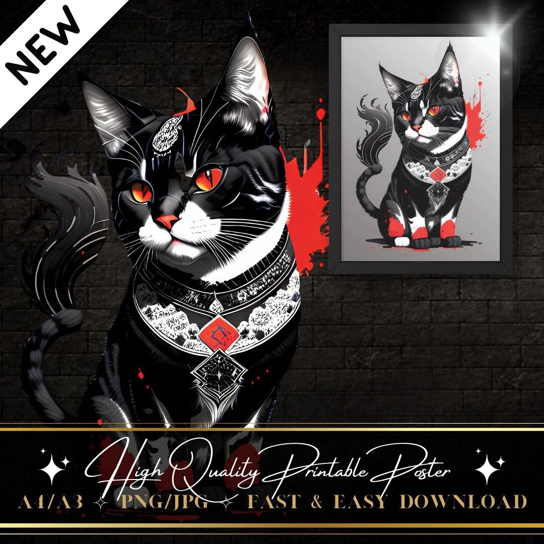 Cool Cat PNG, Ink Cat Clipart, Wall Art, Printable Poster, T-shirt ...