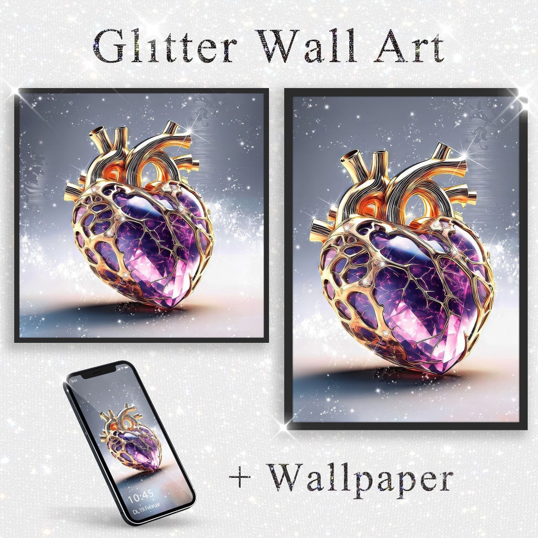 Glitter Purple Heart Poster, Sparkling Digital Glitter Print, Crystal ...