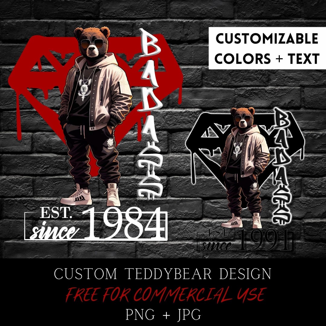 Custom Badass Teddy Bär Design Dtg Dtf Druck Urban Streetwear Sofort ...