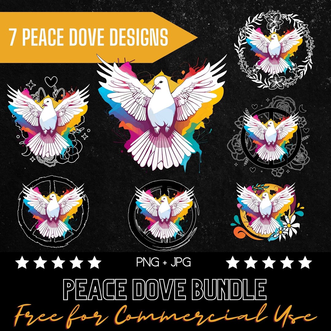Cool Peace Sign Dove PNG File Color Splash Bundle Dtg Dtf Pod ...