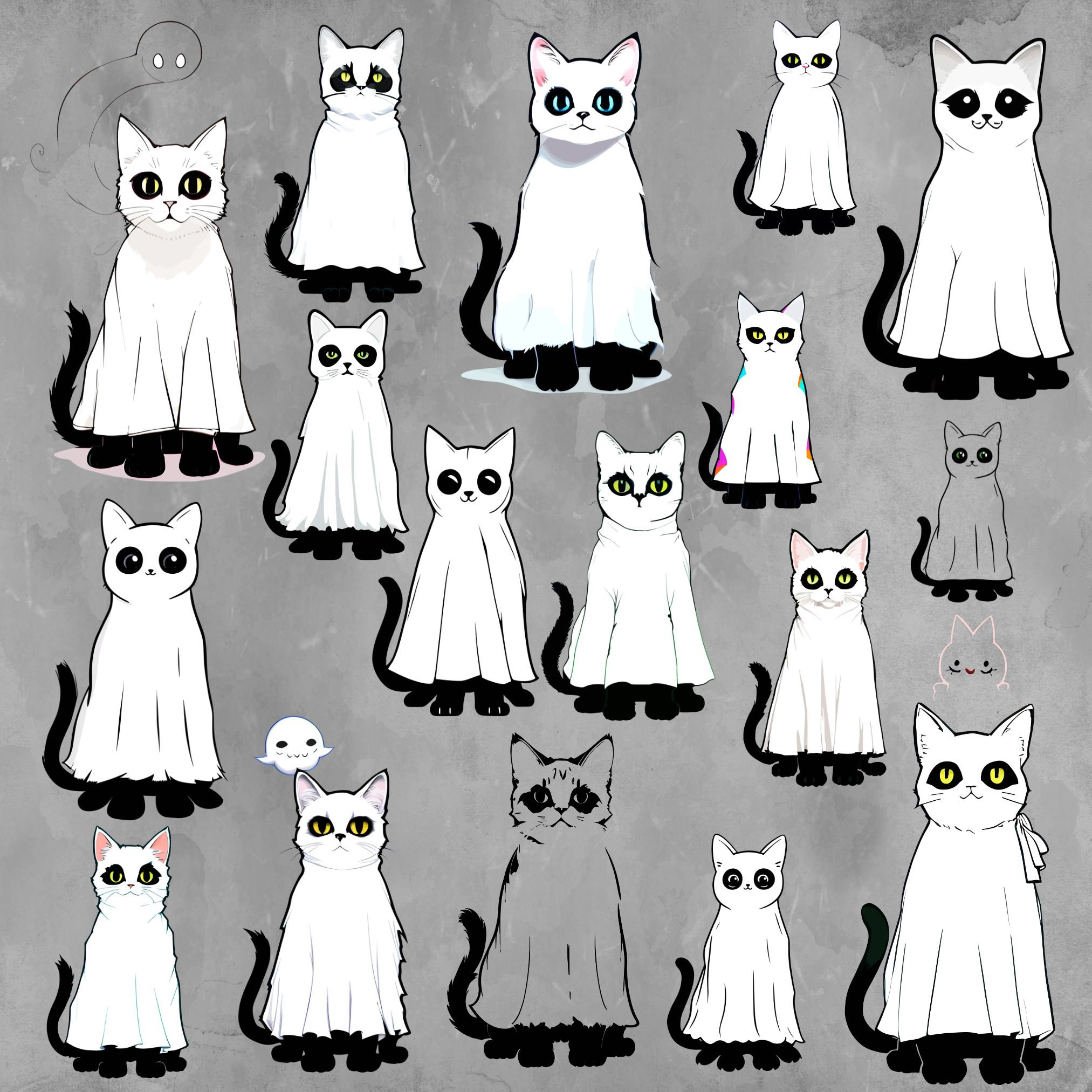 Cute Halloween Ghost Cat Clipart Bundle 40 High-quality Images ...