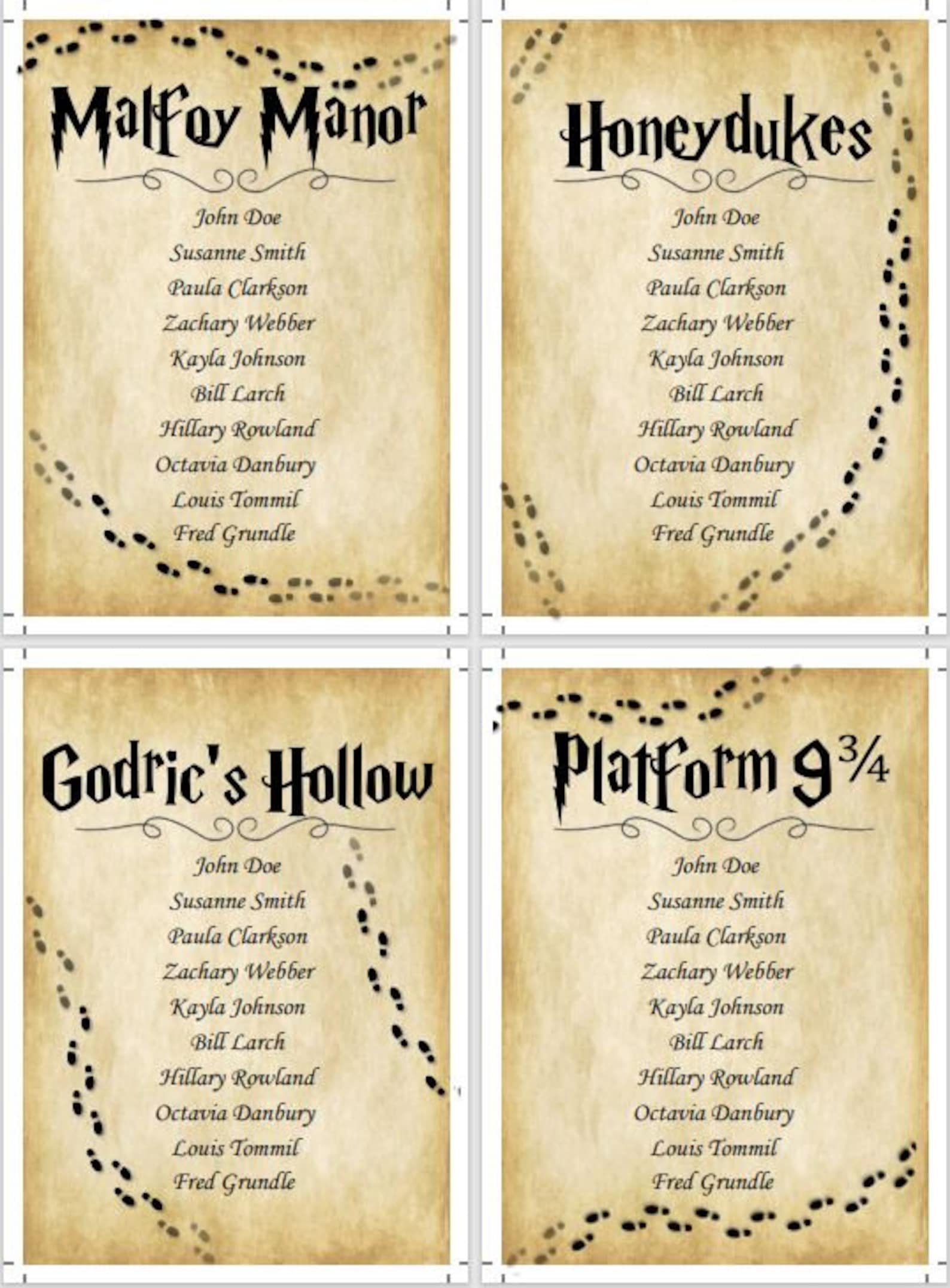 H Potter Magical Wizarding World Locations Marauders Map- Wedding ...