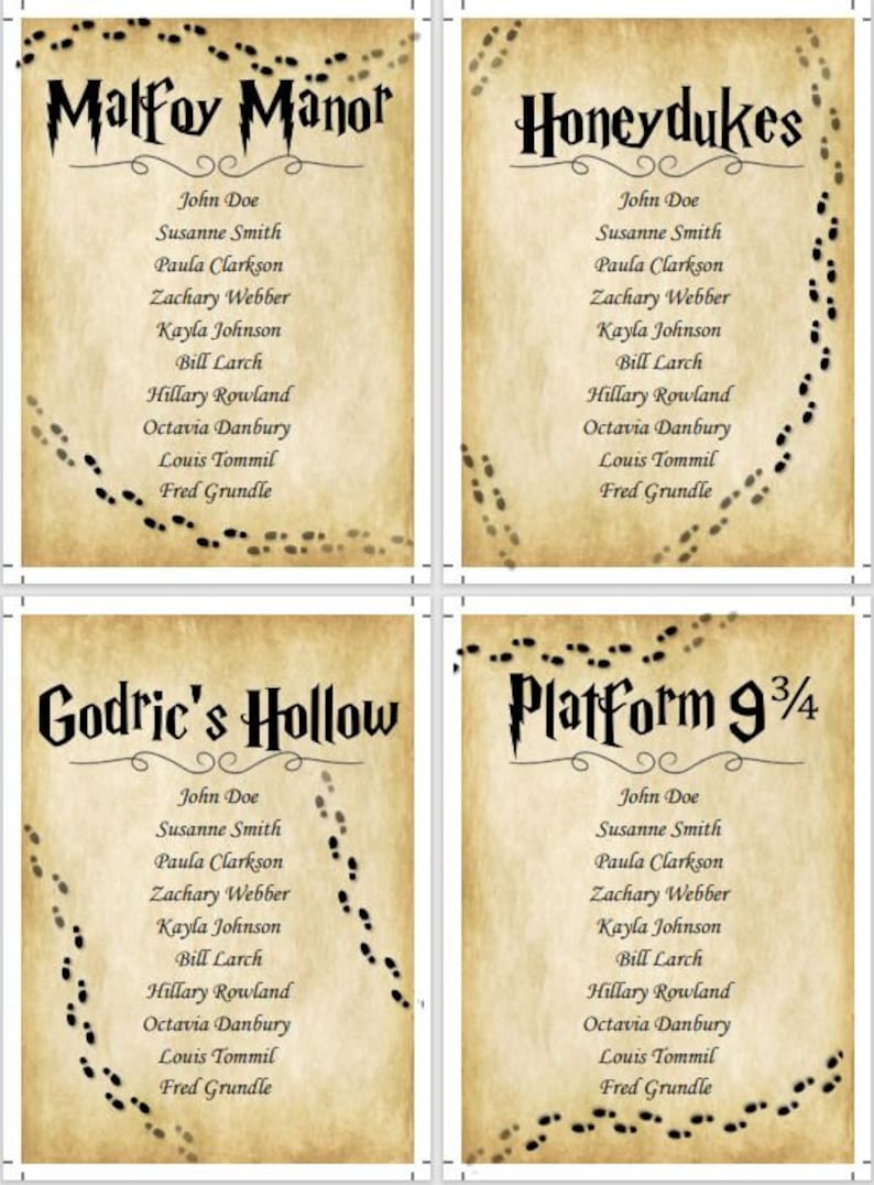 H Potter Magical Wizarding World Locations Marauders Map- Wedding ...