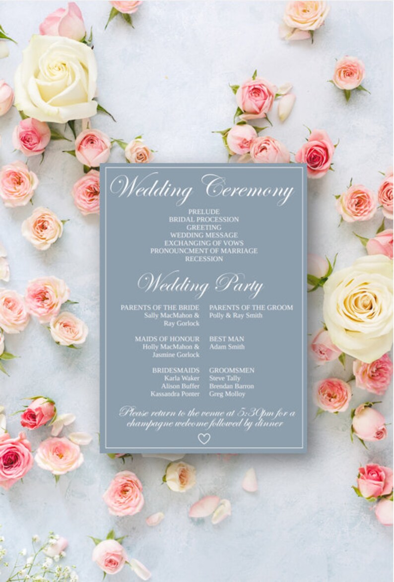 Dusty Blue and White Wedding Ceremony Program Template - Etsy
