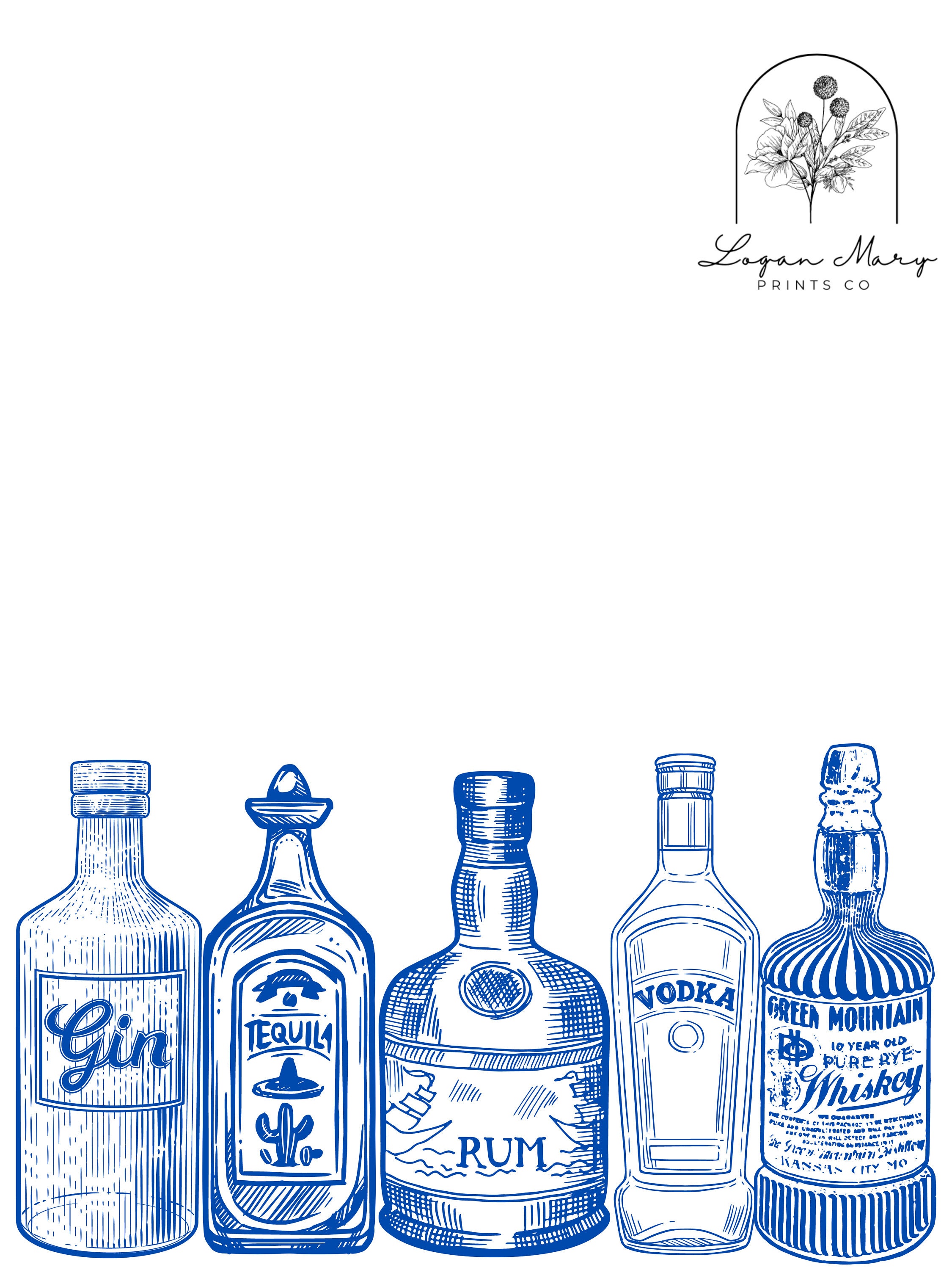 Blue Bar Cart Print | Alcohol Print | Colorful Bar Art | Spirits ...