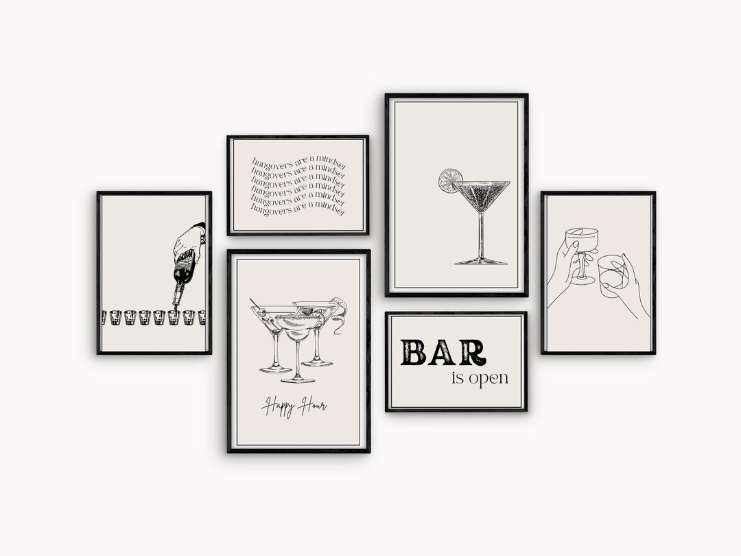 Home Bar Gallery Wall Print Set | Bar Cart Print | Alcohol Print ...