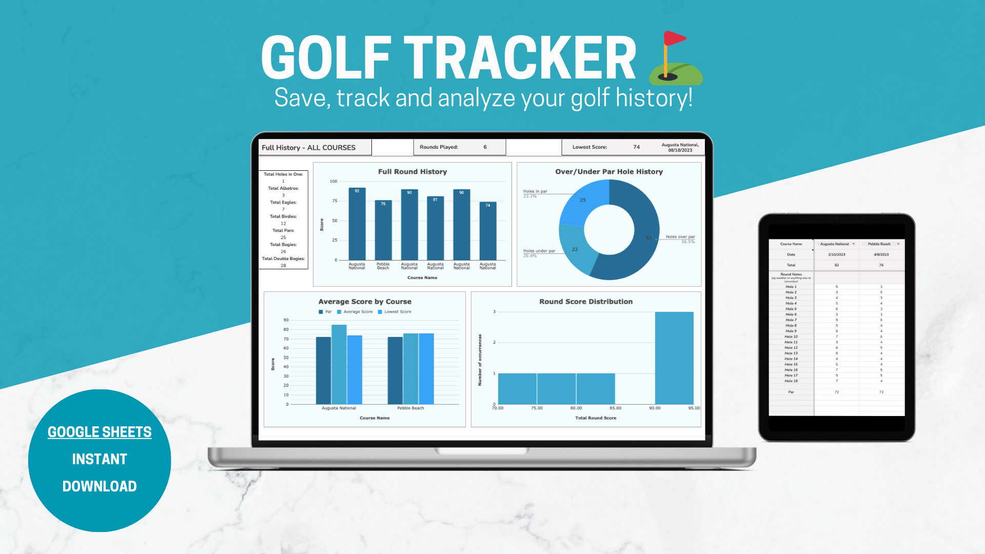 Golf Tracker Spreadsheet Easily Save and Analyze Your Golf Scores - Etsy