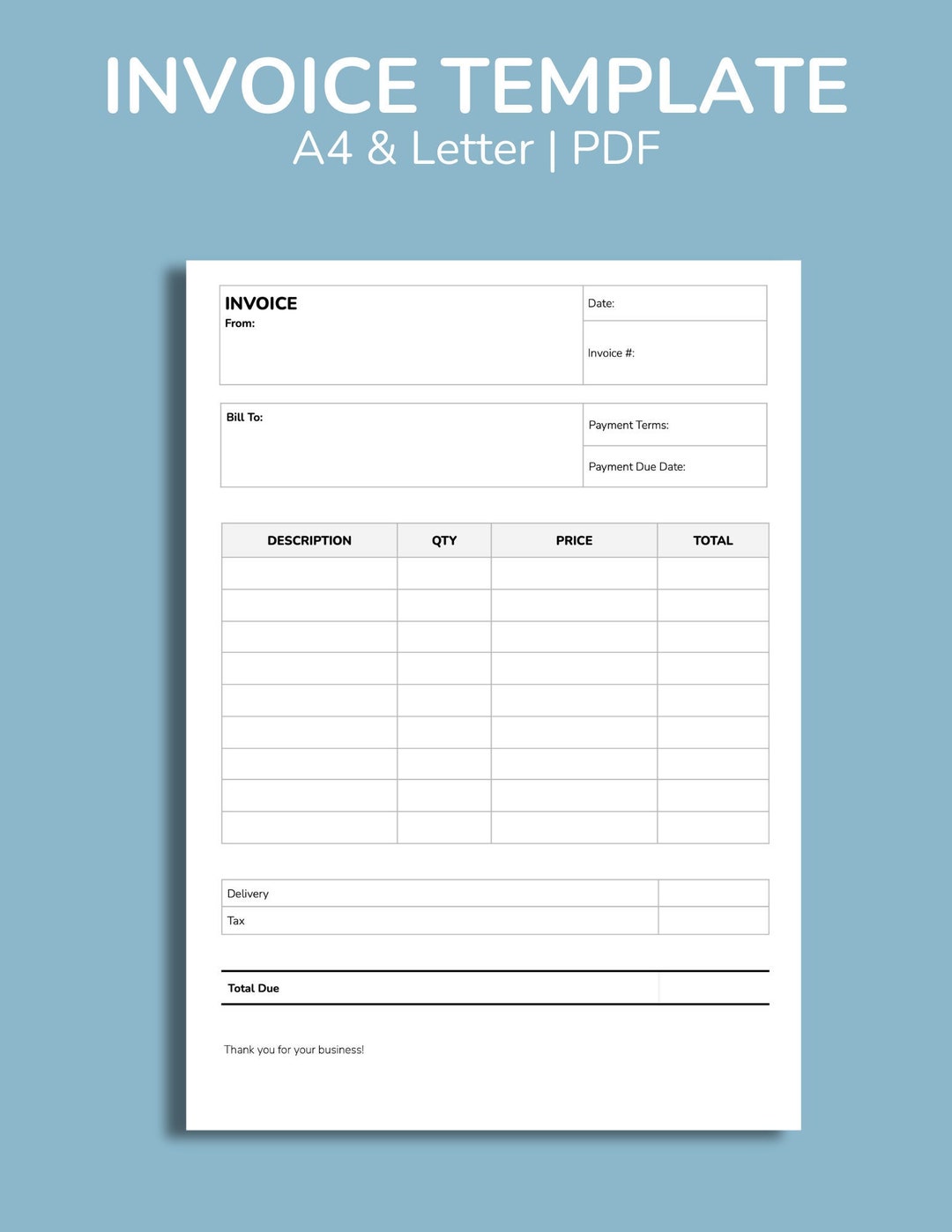Invoice Template Printable A4 & Letter PDF Invoice - Etsy