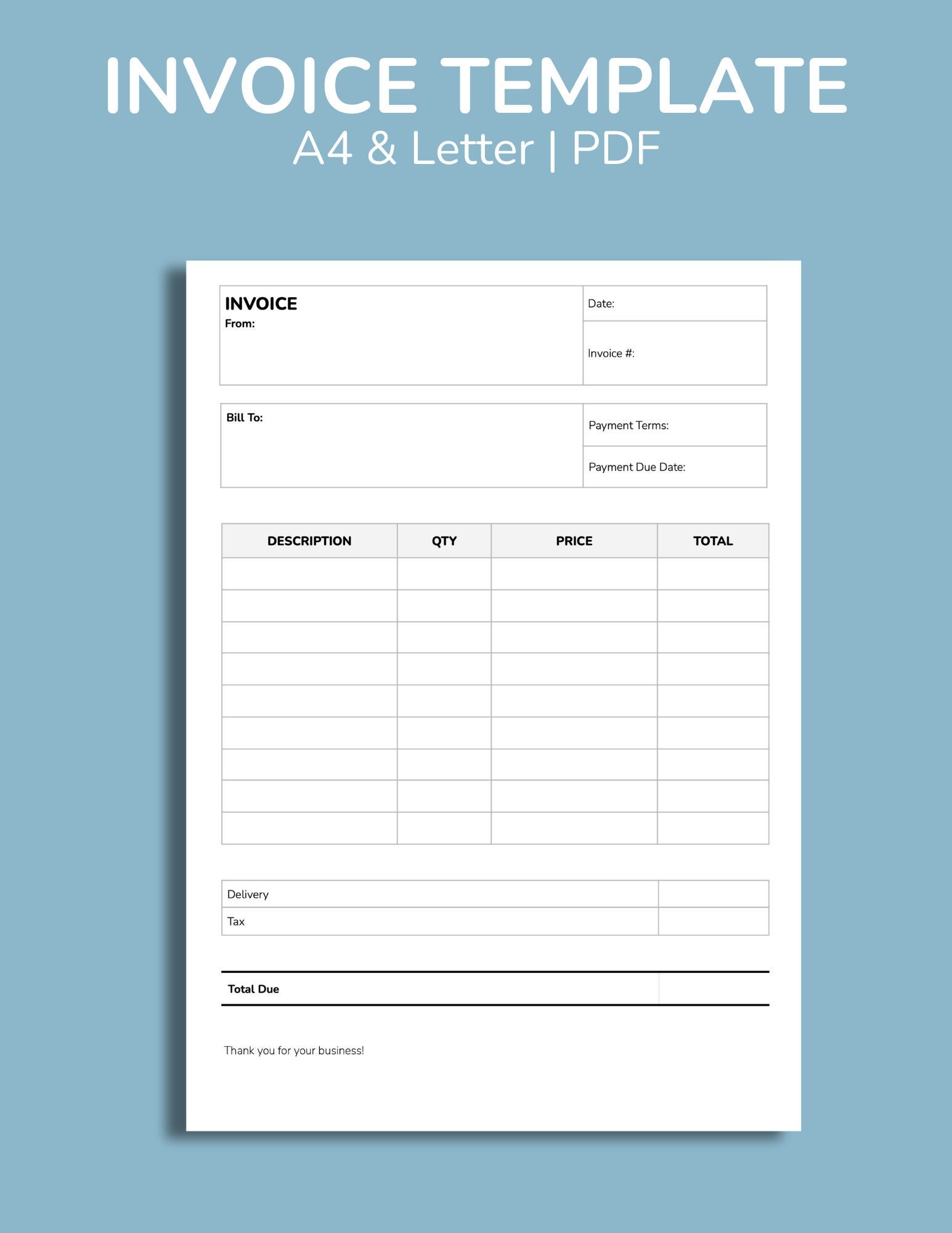 Invoice Template Printable A4 & Letter PDF Invoice - Etsy