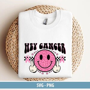 Hey Cancer Groovy Smiley Face SVG PNG, Breast Cancer Svg, Pink ...