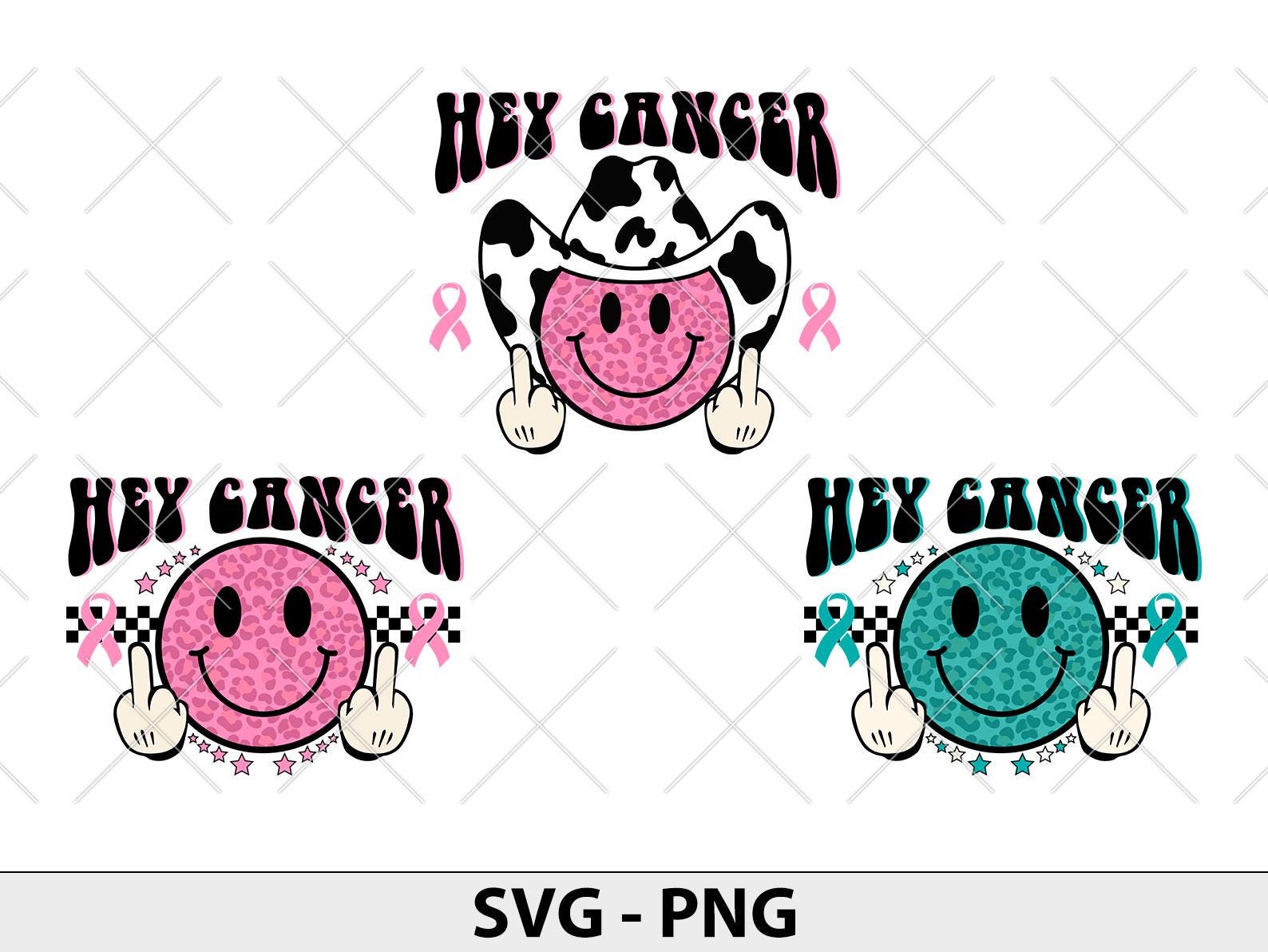 Hey Cancer Groovy Smiley Face SVG PNG, Breast Cancer Svg, Pink ...