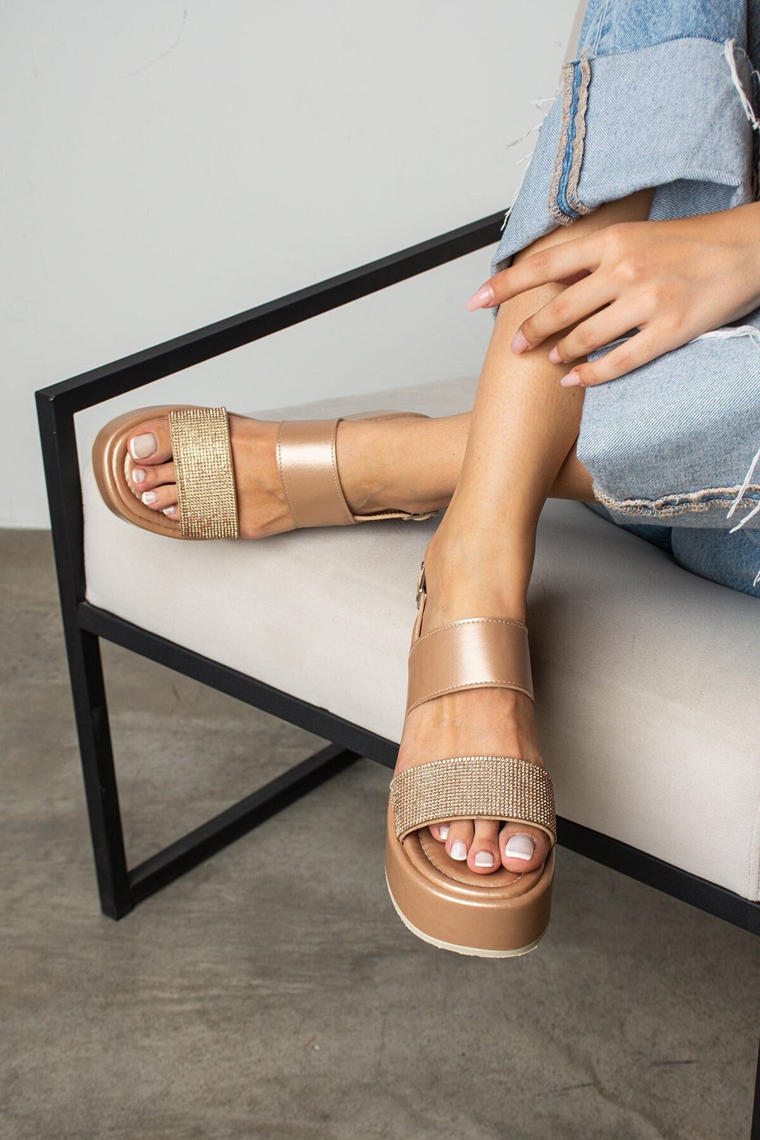 Shiny Gold Barefoot Sandals, Wedding Flats, Bridal Gold Platform Shoes ...