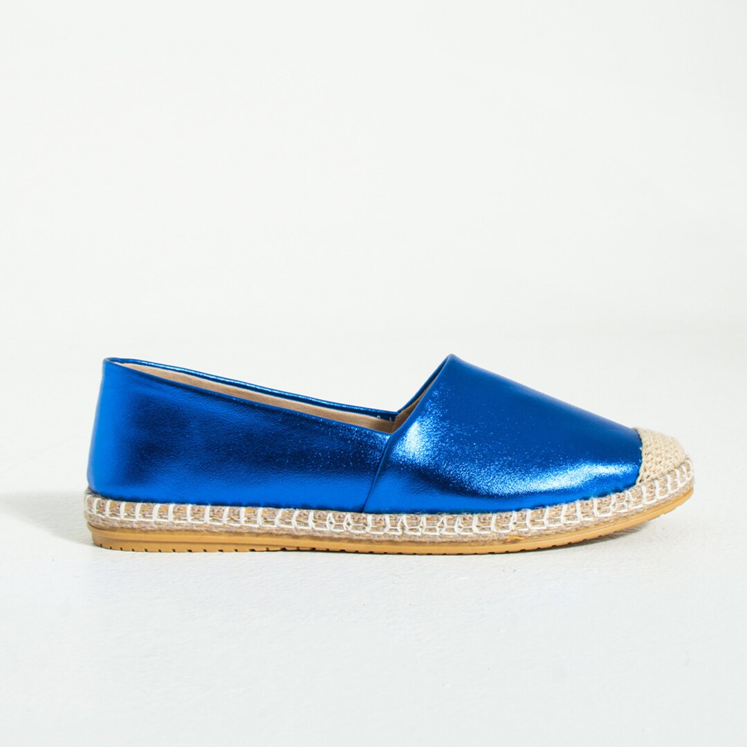 Shiny Metallic Blue Handmade Espadrilles Women, Shiny Blue Leather ...