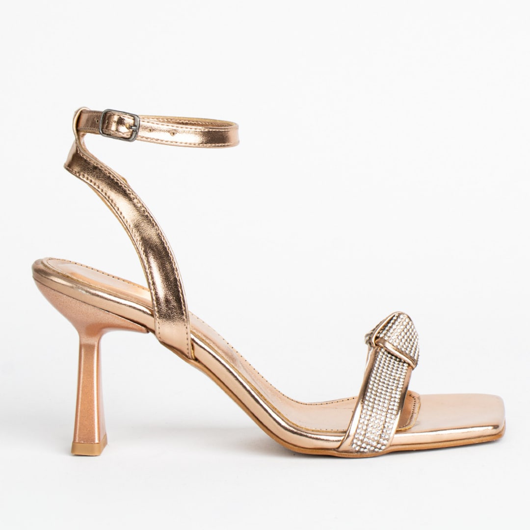 Women's Luxury Gold Heels, Ankle Strap Heels With Sparkle Accessory ...
