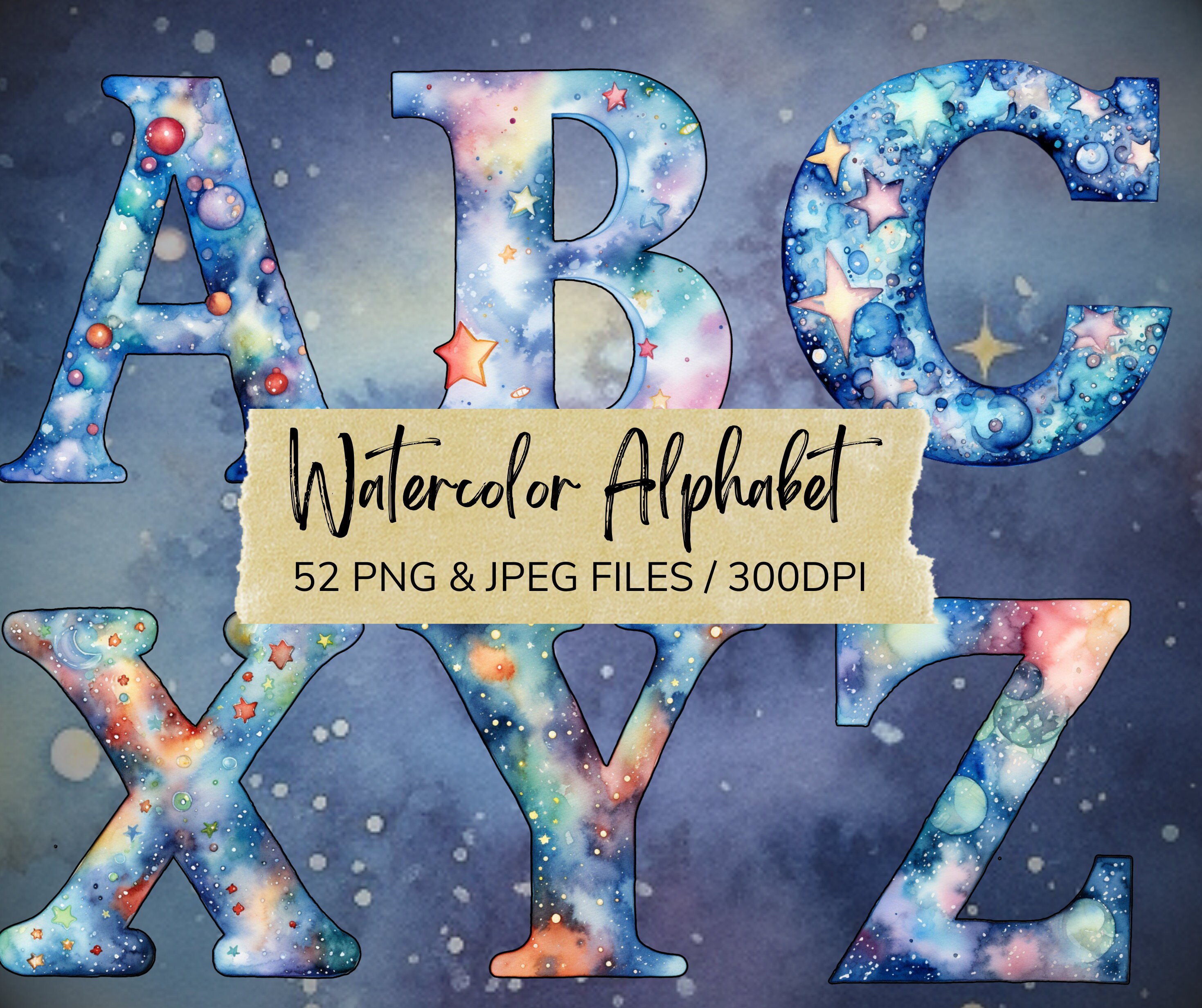 Watercolor Space Alphabet | Universe Clip Art | Galaxy Clipart | Stars ...