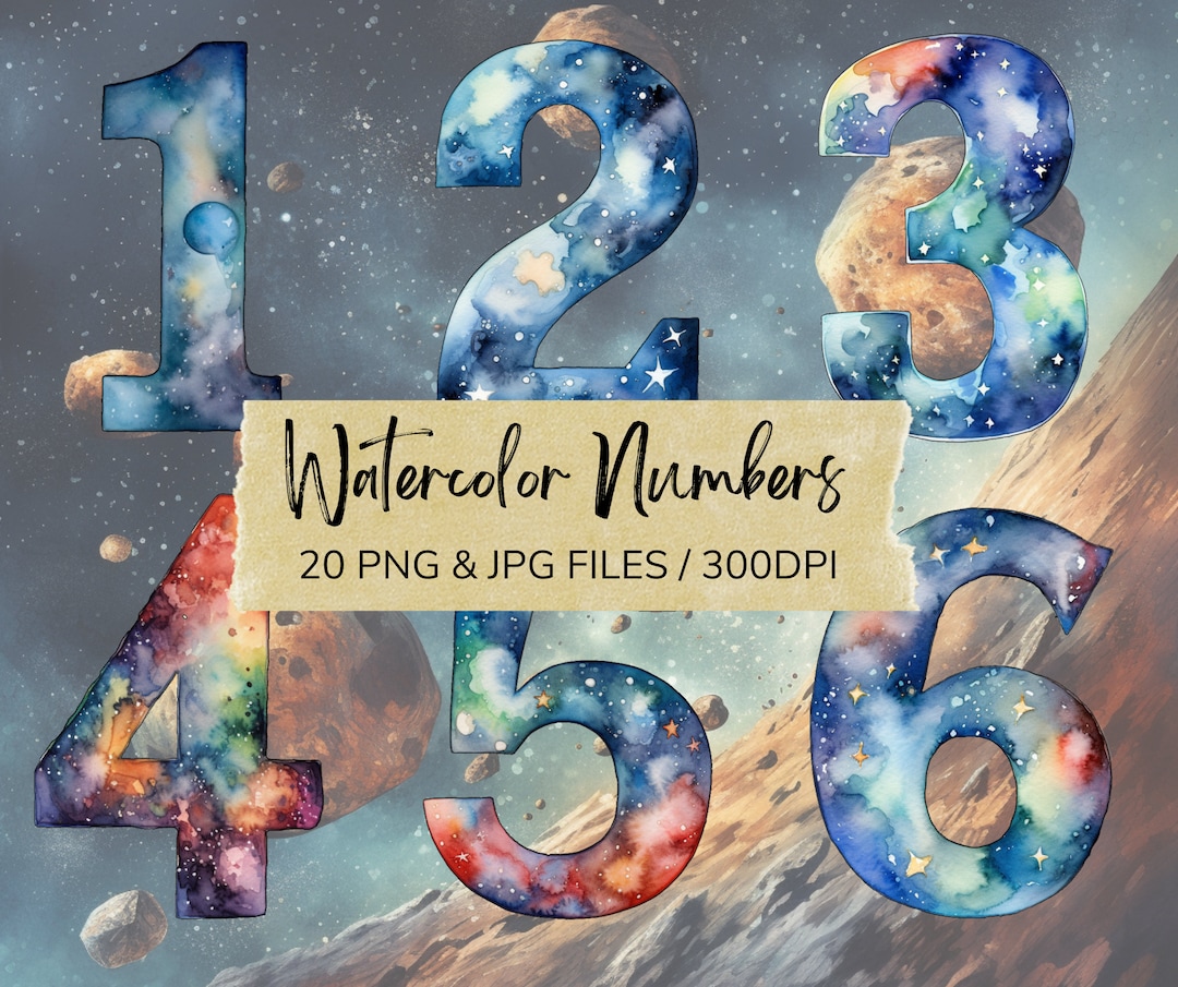 Watercolor Space Numbers Galaxy Numbers Universe Numbers Galaxy Clipart ...