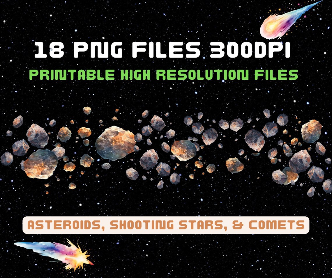 Watercolor Space Rock Clipart Asteroid Clipart Comet Clipart Shooting ...