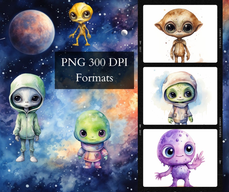 Watercolor Alien Clipart Space Aliens Clipart Cute Aliens Clipart Alien ...