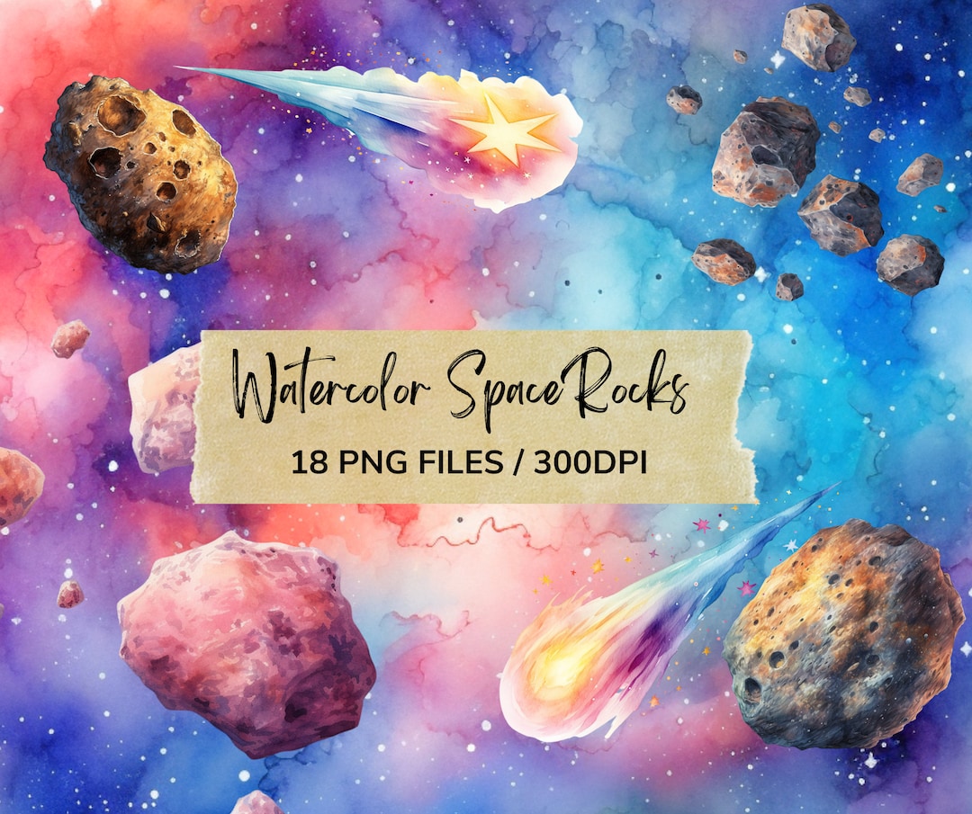 Watercolor Space Rock Clipart Asteroid Clipart Comet Clipart Shooting ...