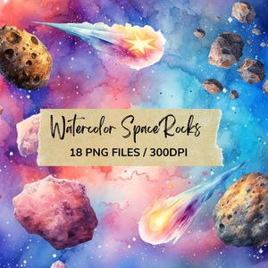 Watercolor Space Rock Clipart Asteroid Clipart Comet Clipart Shooting ...