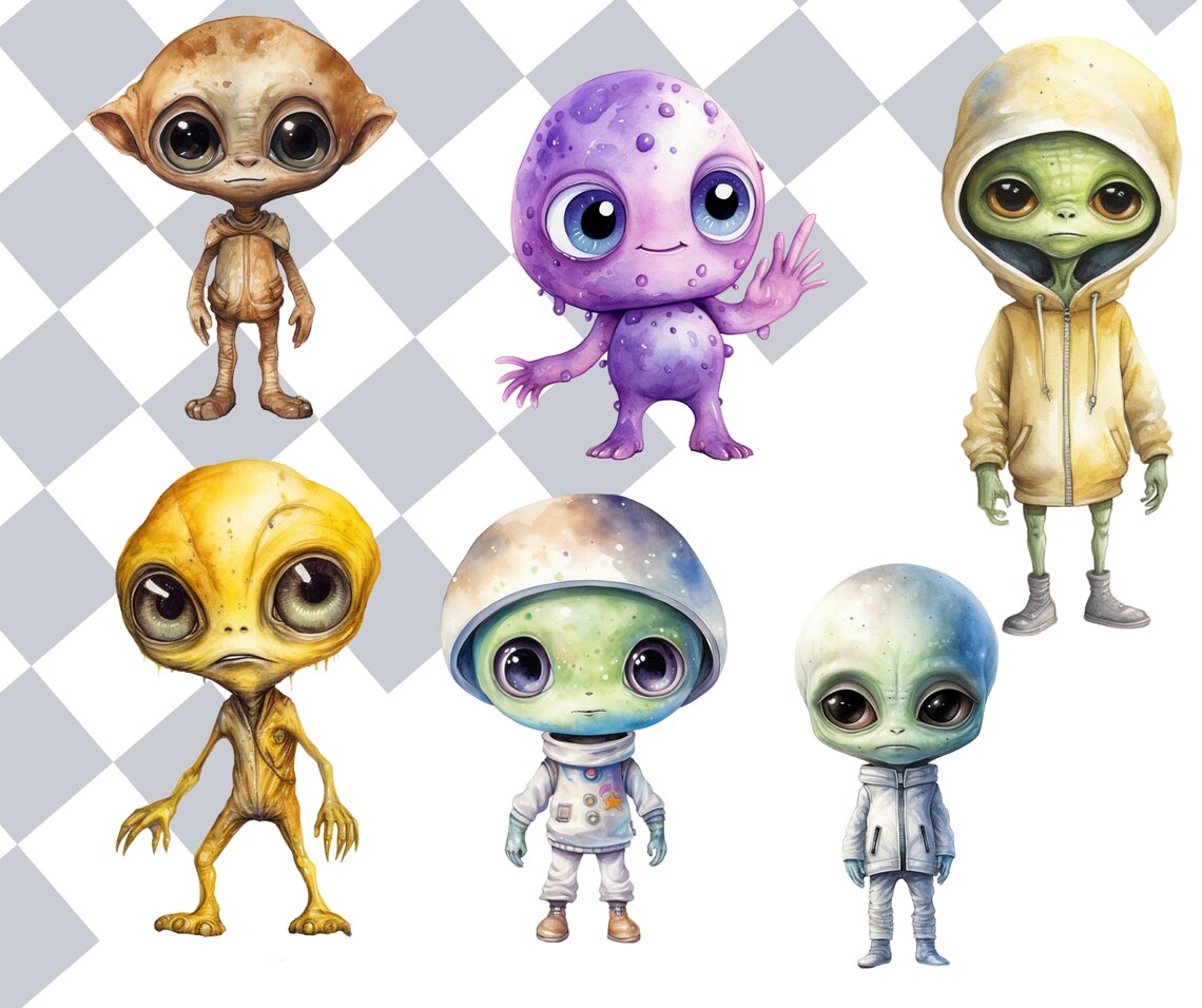 Watercolor Alien Clipart Space Aliens Clipart Cute Aliens Clipart Alien ...