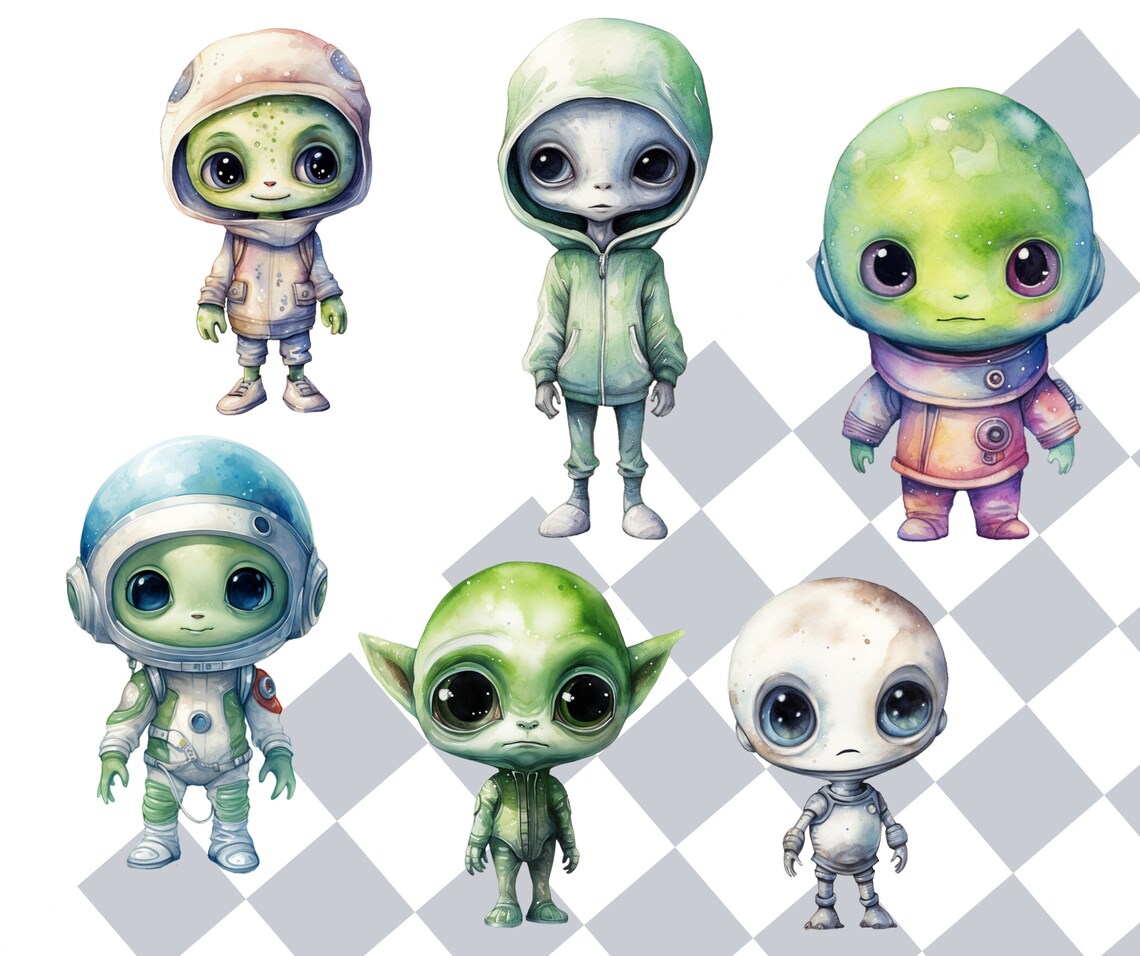Watercolor Alien Clipart Space Aliens Clipart Cute Aliens Clipart Alien ...