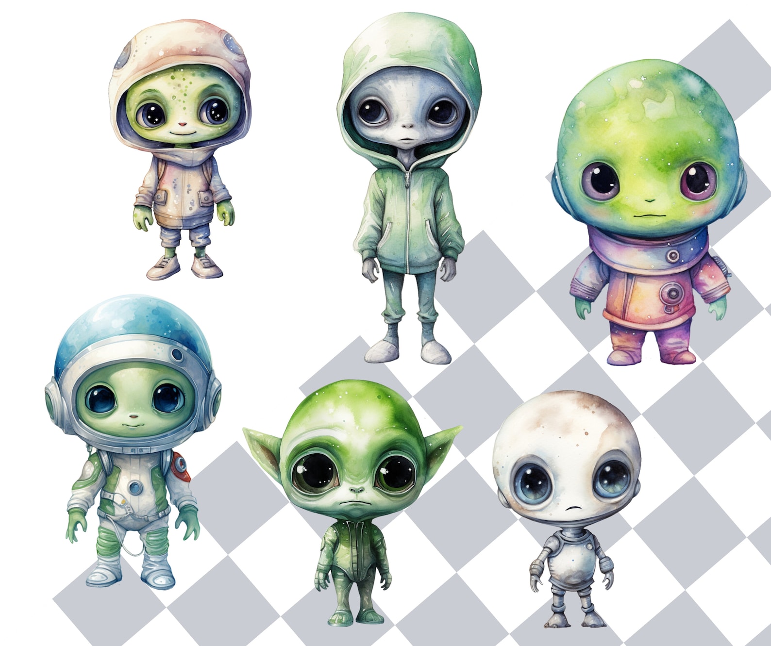 Watercolor Alien Clipart Space Aliens Clipart Cute Aliens Clipart Alien ...