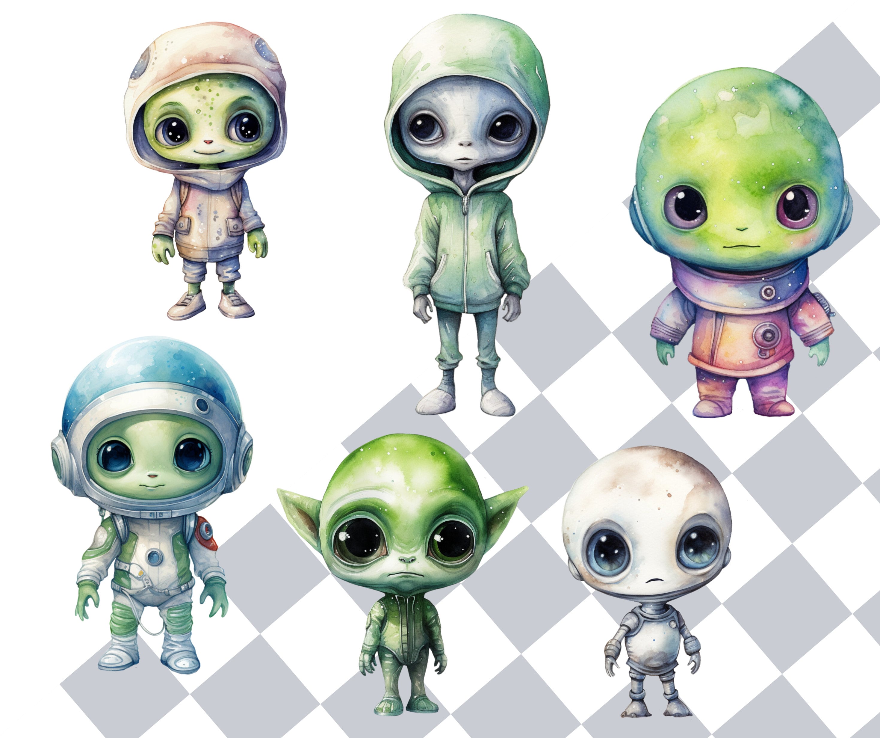 Watercolor Alien Clipart Space Aliens Clipart Cute Aliens Clipart Alien ...