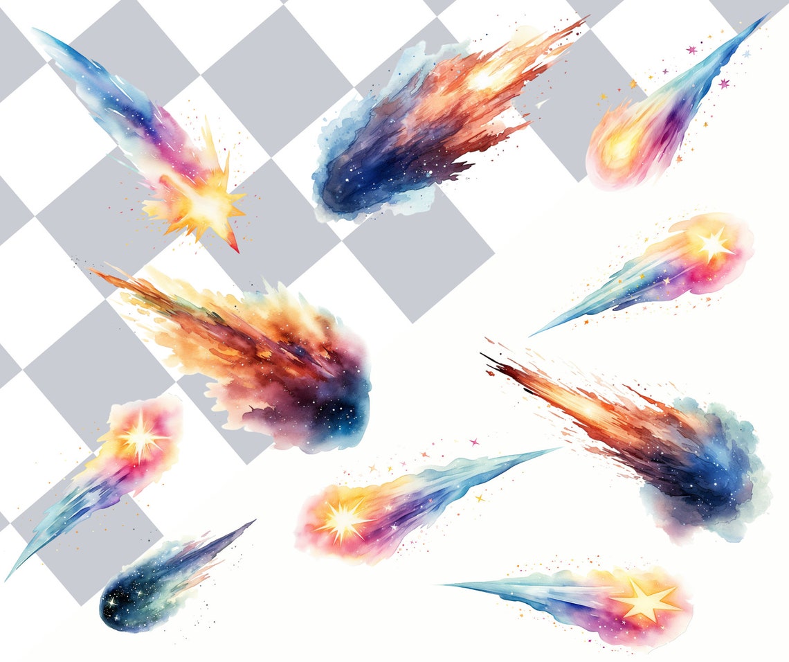Watercolor Space Rock Clipart Asteroid Clipart Comet Clipart Shooting ...