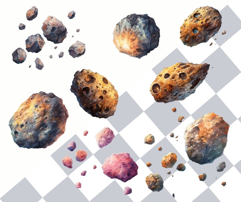 Watercolor Space Rock Clipart Asteroid Clipart Comet Clipart Shooting ...