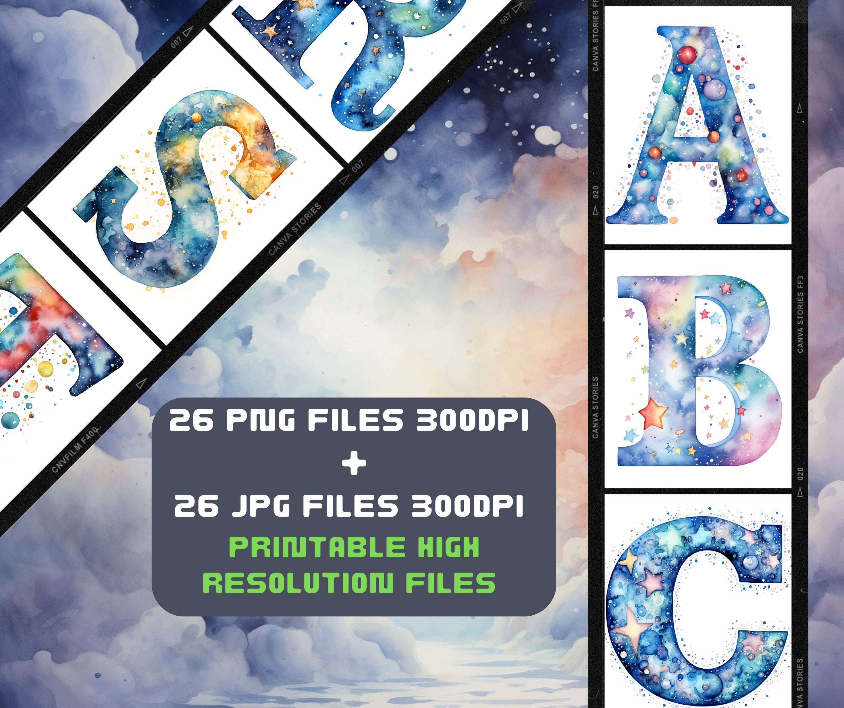 Watercolor Space Alphabet | Universe Clip Art | Galaxy Clipart | Stars ...
