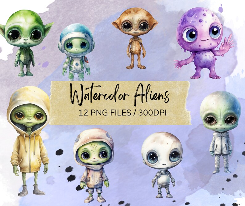Watercolor Alien Clipart Space Aliens Clipart Cute Aliens Clipart Alien ...