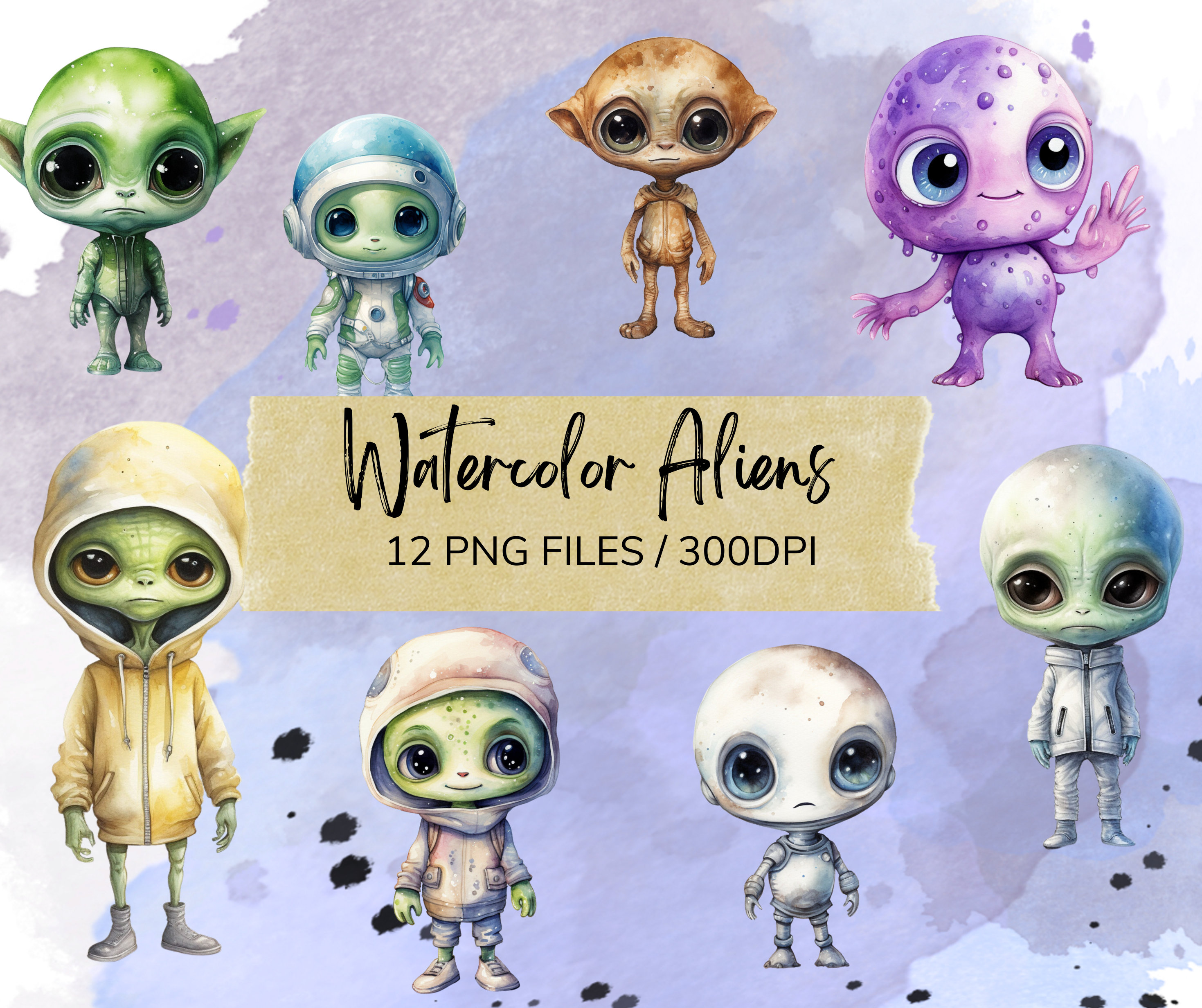 Watercolor Alien Clipart Space Aliens Clipart Cute Aliens Clipart Alien ...