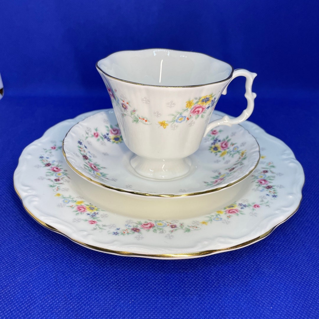 Royal Kent Floral Pink Rose Garland Trio Cup and Saucer With Side Plate ...