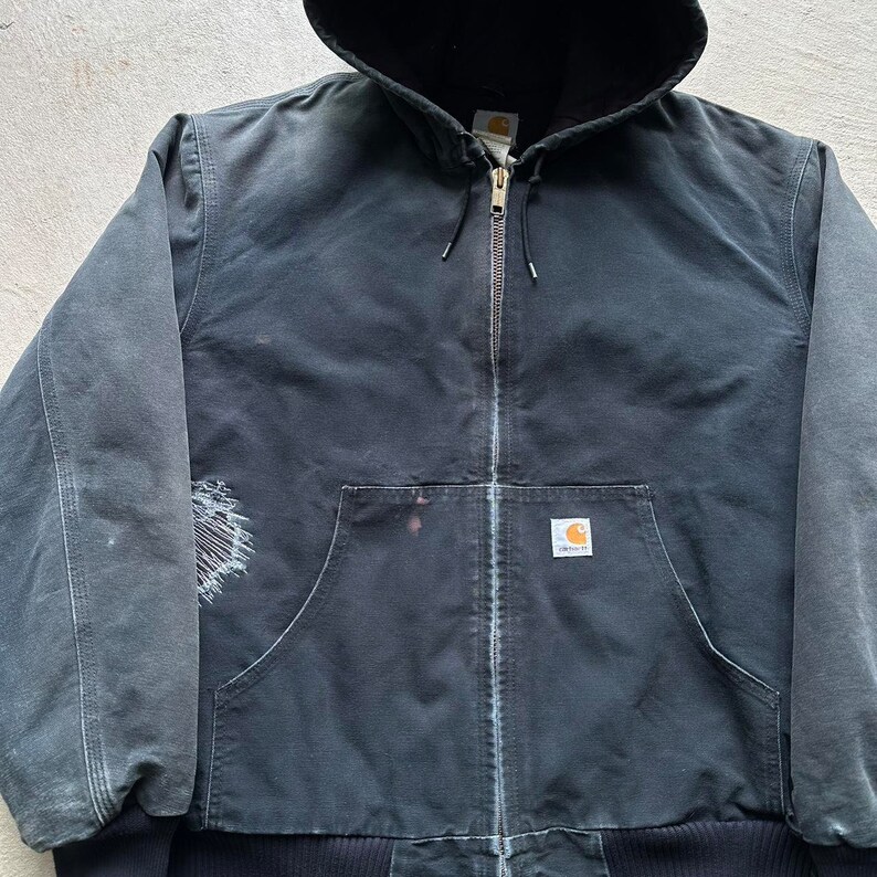 Vintage Carhartt Faded Black Hooded Jacket - Etsy