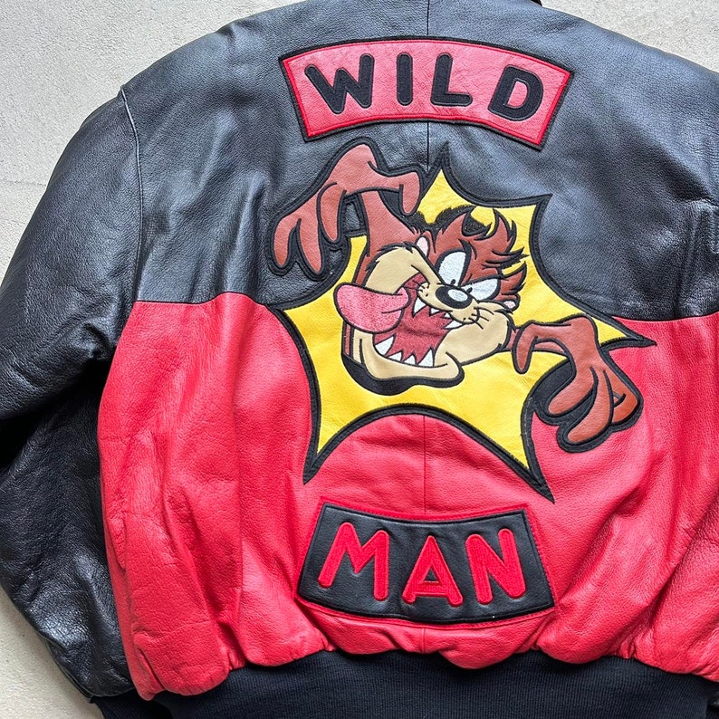 Rare Vintage ‘98 Taz Leather Bomber Jacket - Etsy