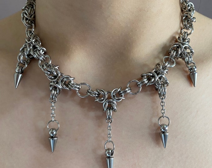 Spike Chain Choker Necklace Gothic Jewelry Spike Necklace Emo Jewelry ...