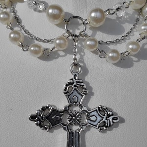 Pearl Coquette Layered Cross Choker Necklace Regal Victorian Goth ...