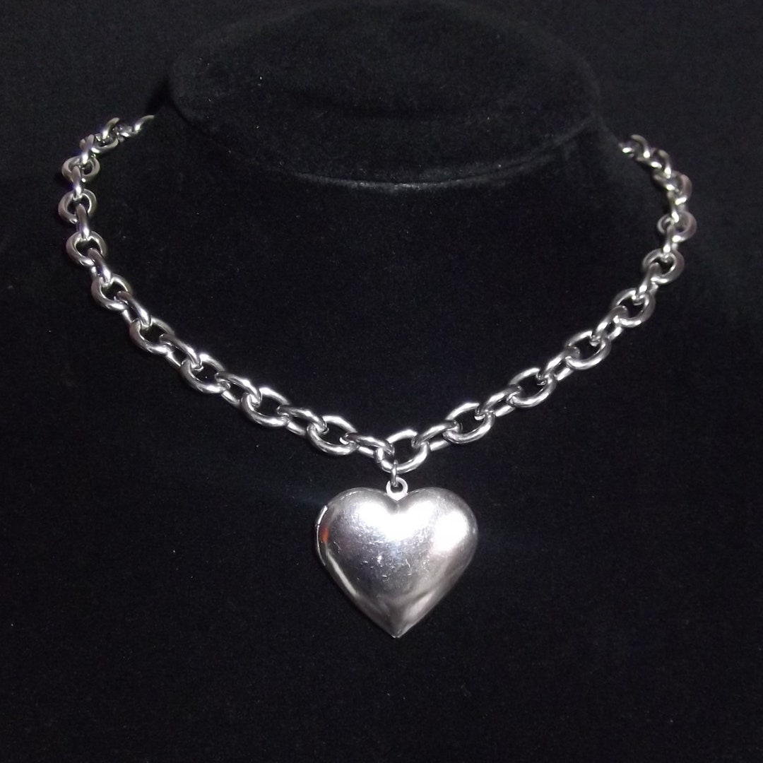 Bulky Stainless Steel Heart Opening Locket Choker Necklace. Goth ...