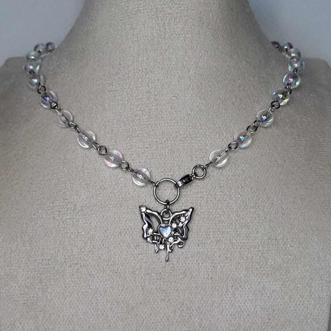 Blue Butterfly Choker Necklace. Front Clasp Cybercore Jewellery ...