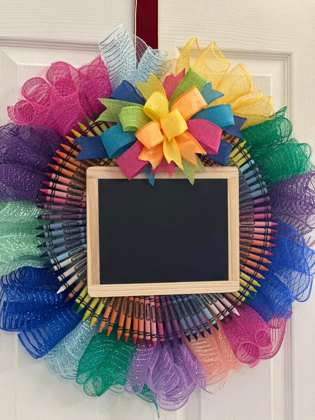 Back to School Colorful Crayon Wreath. It Has a Chalkboard so - Etsy