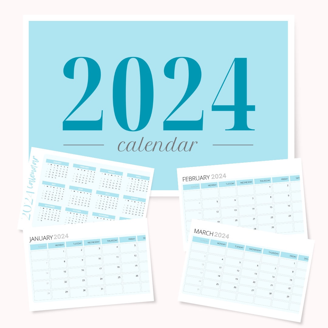 Simple Printable 2024 Calendar Landscape - Etsy