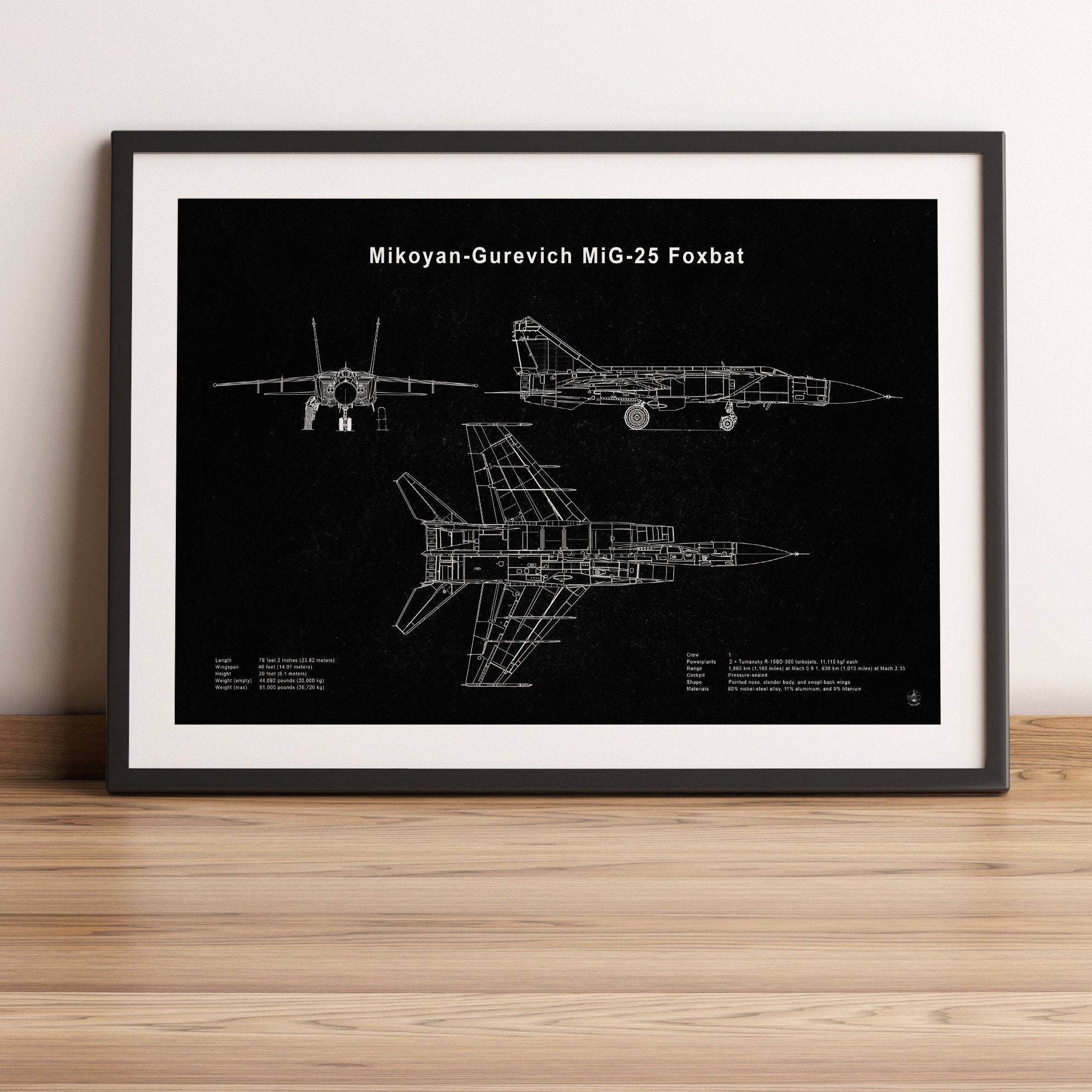 Mikoyan Gurevich Mig25 Blueprint Poster Wall Art Mig25 Aircraft Wall ...