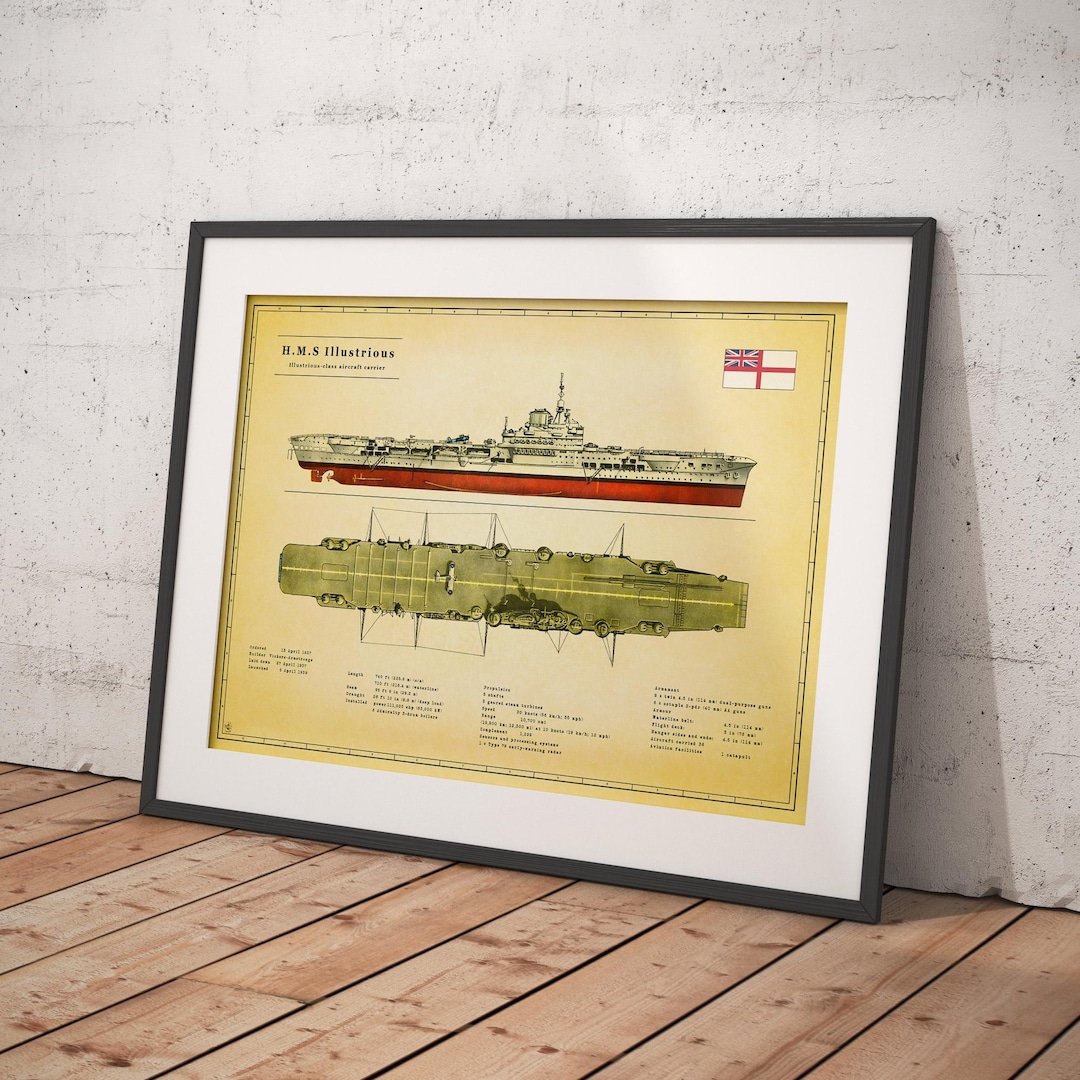 HMS Illustrious Blueprint Navy Ship Technical Drawing Battleship ...