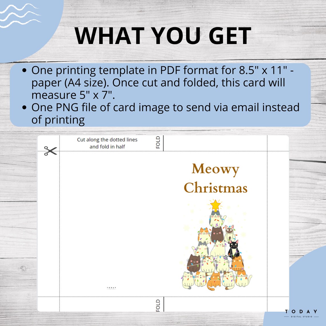 Printable Christmas Card, Digital Download, E-card, Cute, Funny, Cat ...