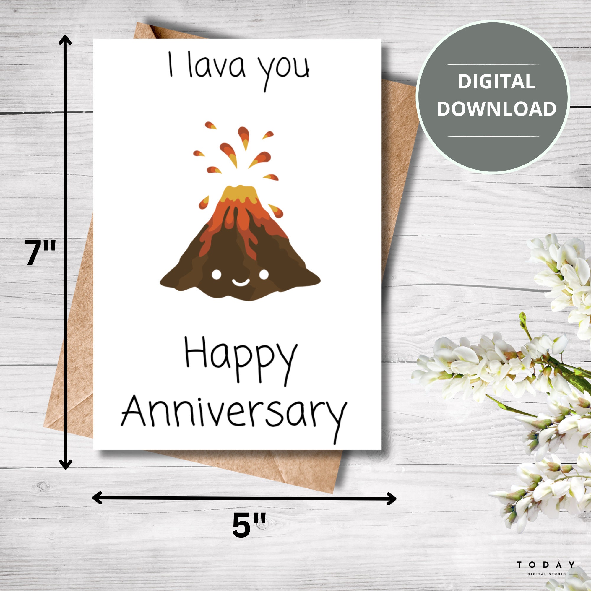 Printable Anniversary Card, Digital Download, E-card, Cute, Funny, Lava ...