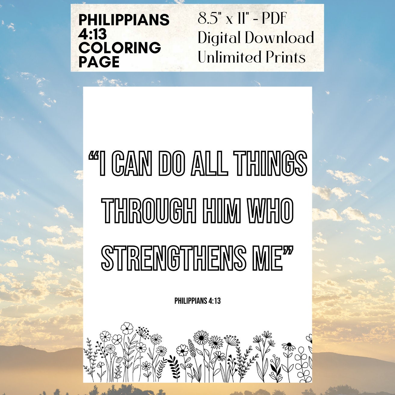 Printable Philippians 4:13 Coloring Page | Bible Verse Art | Christian ...
