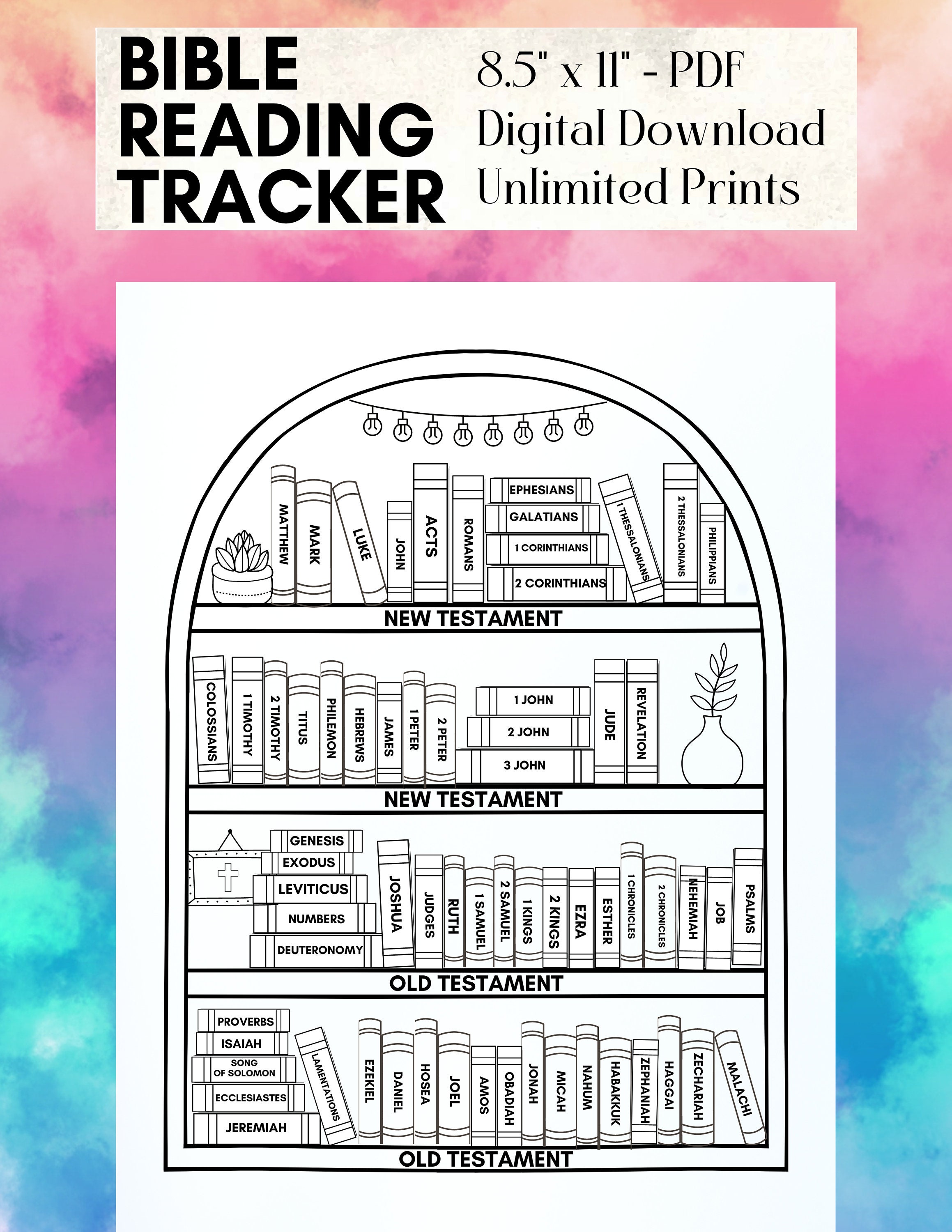 Printable Bible Bookshelf Coloring Page Books of the Bible Tracker ...