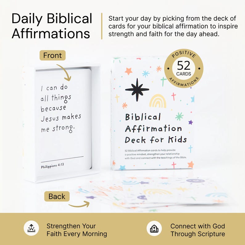 Kids Christian Affirmation Cards, 52 Biblical Affirmations With Bible ...
